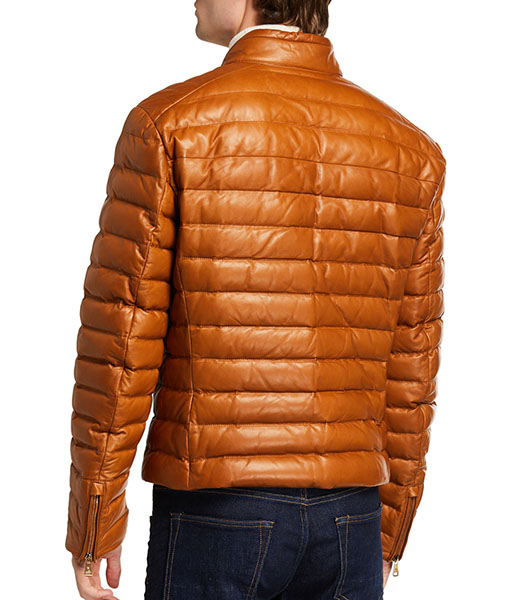 Men's Lux Brown Real Leather Puffer Jacket | TLC
